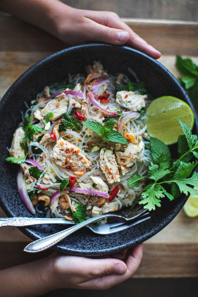 Thai Glass Noodles Salad with Chicken (Gai Yum Woon Sen) - Simply Suwanee