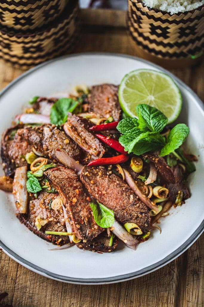 Nam Tok Thai Grilled Beef Waterfall Salad - Simply Suwanee