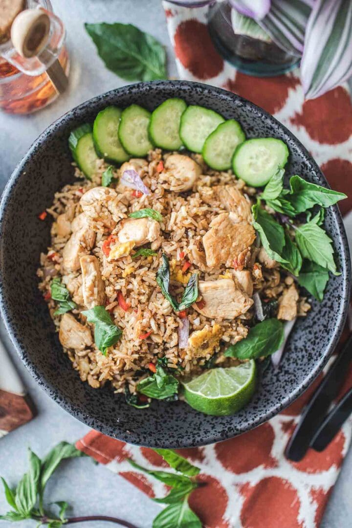 Thai Basil Chicken Fried Rice (Kao Pad Kaprao Gai) - Simply Suwanee