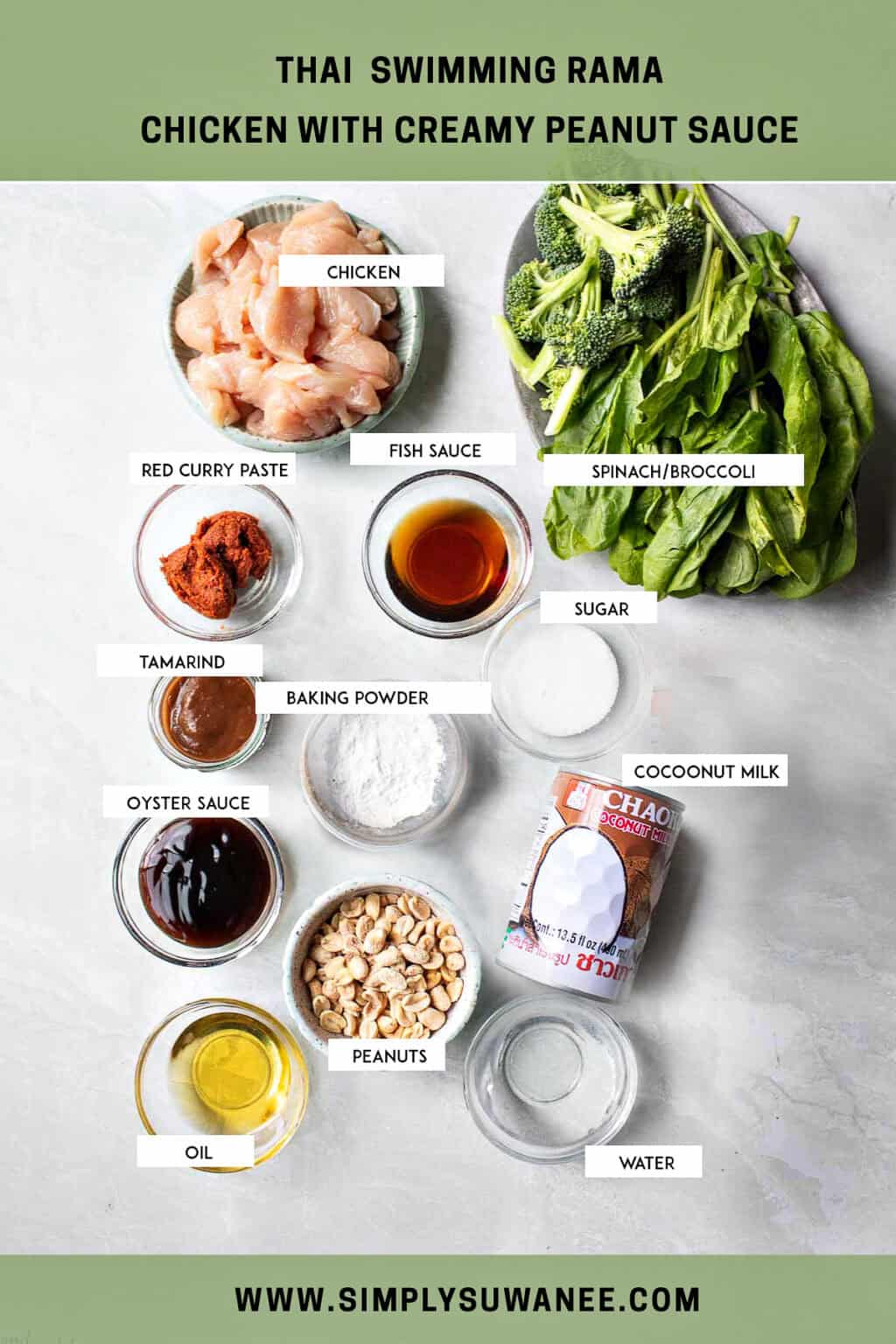 Thai Swimming Rama (Chicken with Peanut Sauce and Spinach) - Simply Suwanee