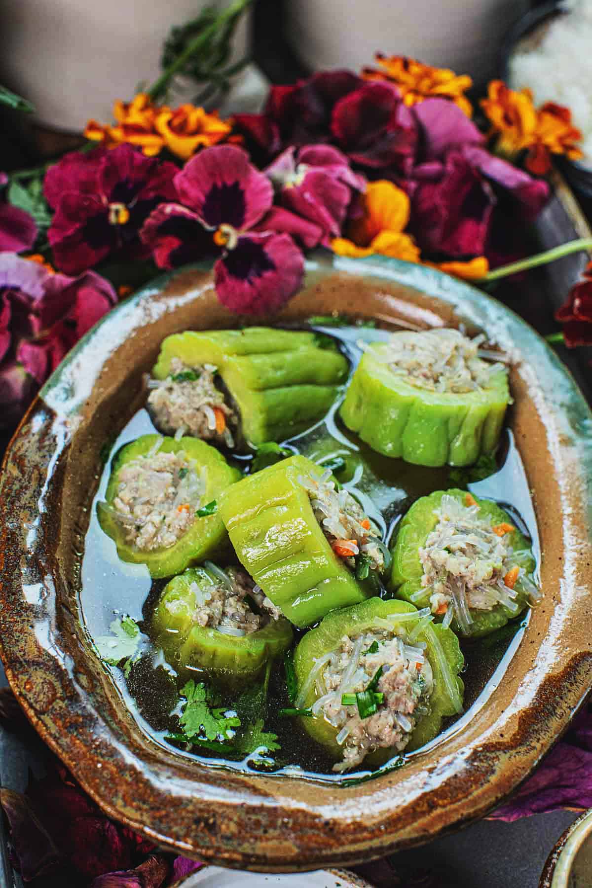 Thai Stuffed Bitter Melon Soup (with Ground Pork) - Simply Suwanee