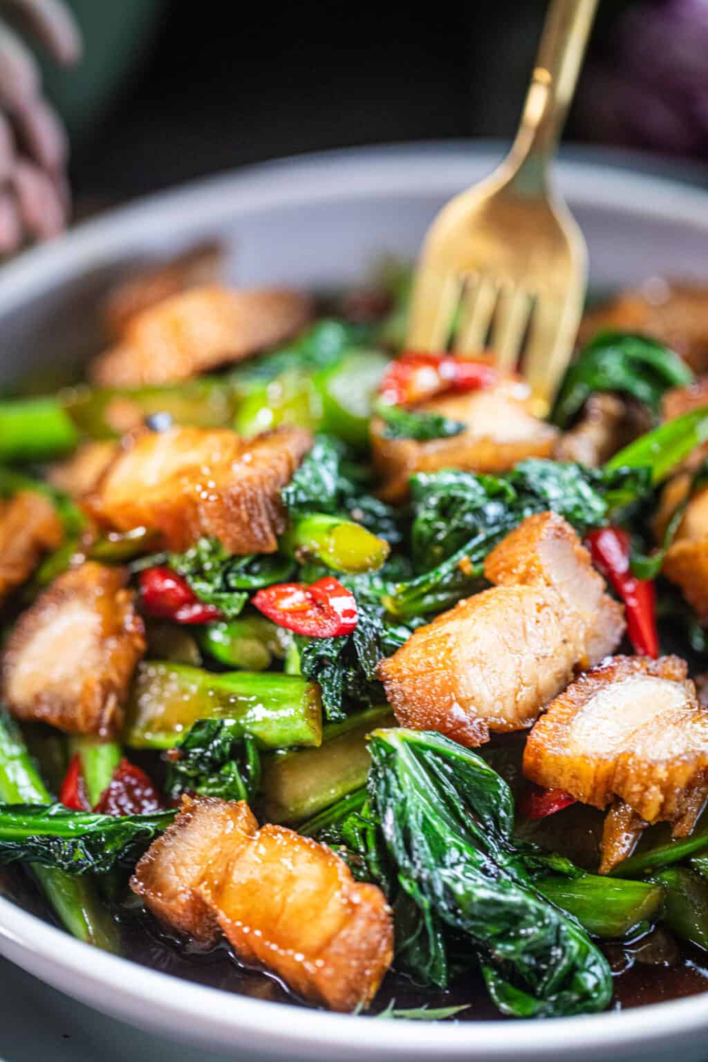 Kana Moo Grob (Chinese Broccoli w/ Crispy Pork Belly - Simply Suwanee