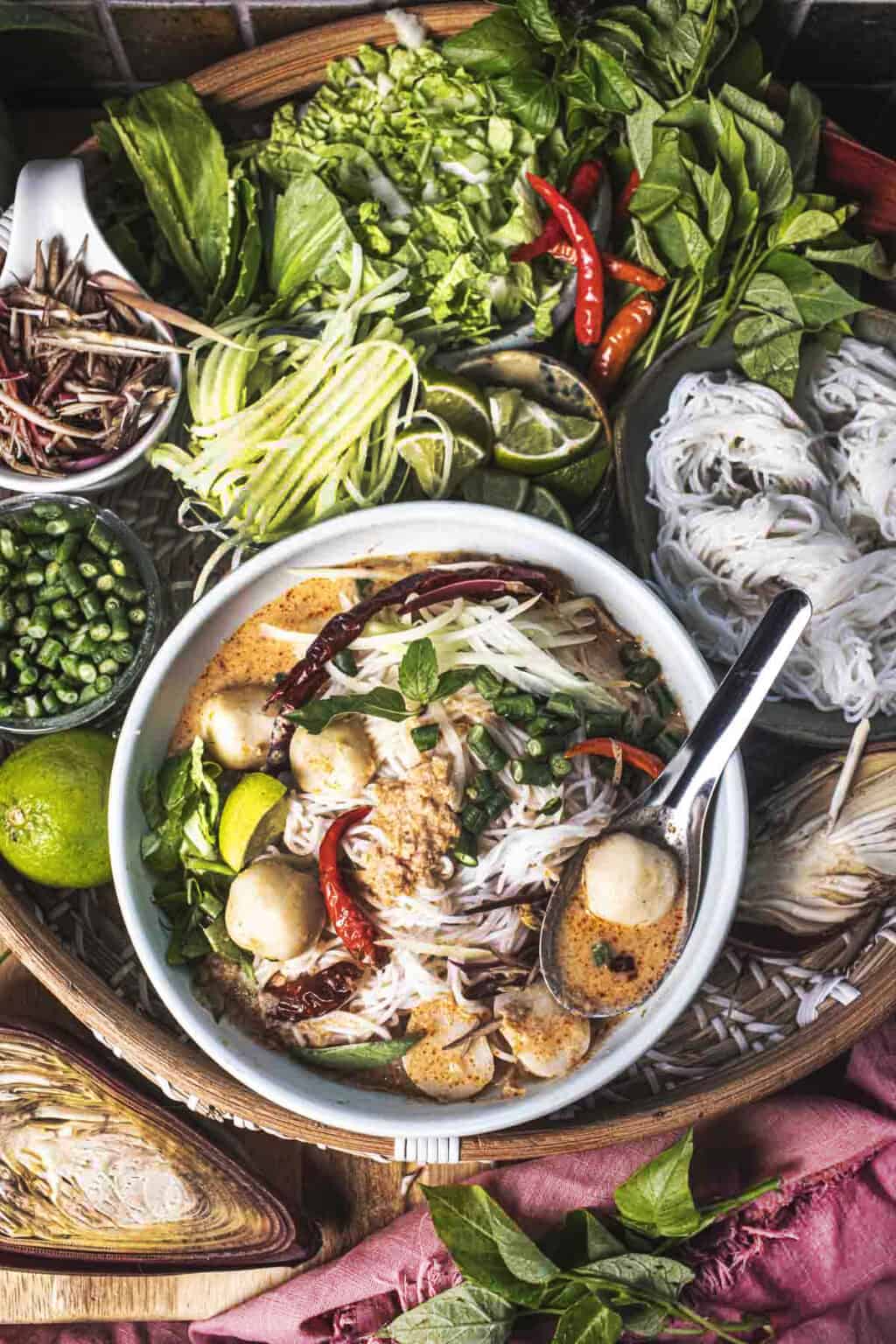 Kanom Jeen Nam Ya (Thai Fish Curry with Rice Noodles) - Simply Suwanee